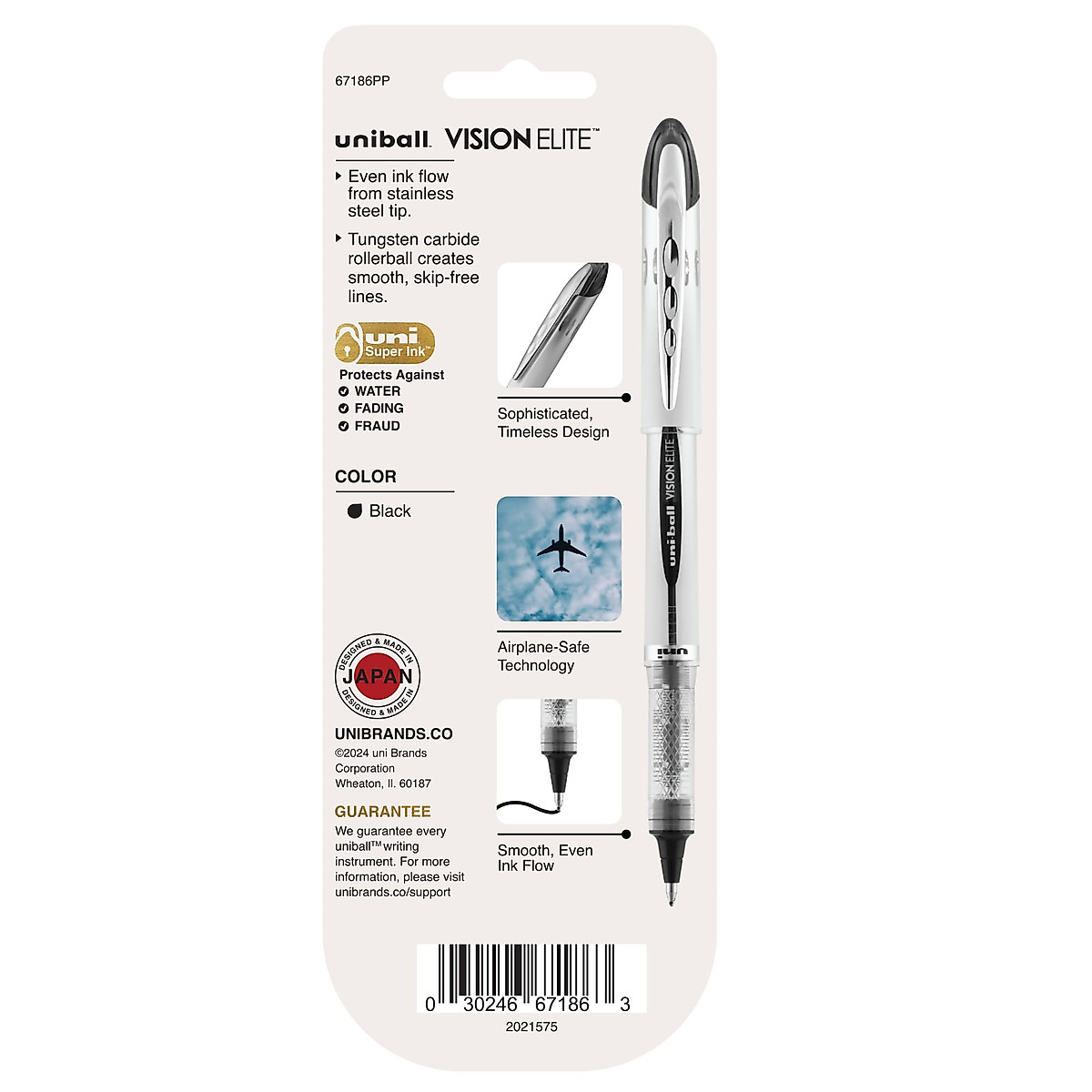 uniball Vision Elite Rollerball Pens with 0.8mm Bold Point, Black, 3 Count