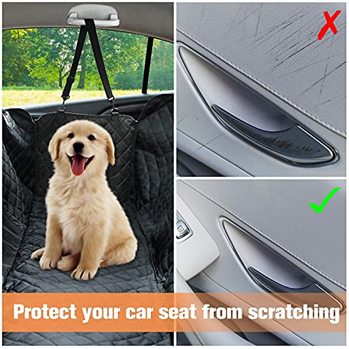 PETICON Dog Car Seat Cover for Back Seat, 100% Waterproof Dog Seat Cover for Cars with Mesh Window, Scratchproof Back Seat Cover for Dogs, Nonslip Dog Hammock for Cars, Trucks, SUVs, Jeeps, Black
