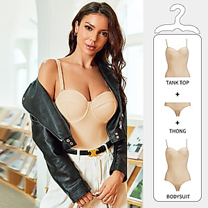 BRABIC Shapewear Bodysuit for Women Tummy Control Low Back Body Shaper Cupped Sleeveless Tank Tops Fajas (Medium, Beige)