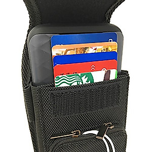 Rugged Nylon Phone Holster for iPhone 13 Pro, 12 Pro, 12 Mini, 11 Pro, Xs, X, 8, 7; Samsung Galaxy S10e, S8, S7. Belt Clip Pouch Includes Magnetic Cover, Credit Card Slot, Front Zipper Storage. (4.7)