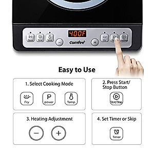 COMFEE’ 1800W Digital Electric Portable Induction Cooktop Countertop Burner, with 8 Power & Temperature Settings & 180 Mins Timer Auto Shut Off and Energy-saving