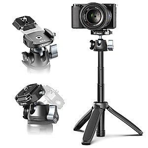 ULANZI Camera Tripod, MT-46 Aluminum Alloy Phone Tripod for Camera with F38 Quick Release Plate, 4 Levels Adjustment 360 Ball Head with Cold Shoe Lightweight Portable Vlog Travel Selfie Stick for DSLR