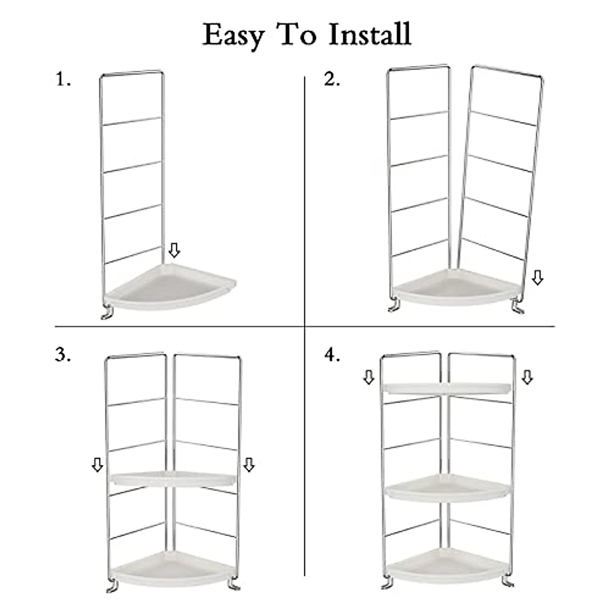 3-Tier Corner Makeup Shelf Organizer, Bathroom Countertop Storage Shelf Cosmetic Organizer Holder Standing Vanity Tray Kitchen Spice Rack, White and Silver