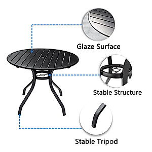 LEVELEVE 1 Piece Patio Dining Table,Outdoor Furniture 38"x 38" Metal Slatted Table with 1.5" Umbrella Hole,Outside Porch Deck Balcony Backyard Table(Round)