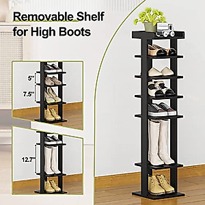JEROAL Wooden Shoes Rack, 7 Tiers Entryway Vertical Narrow Tall Shoe Rack for Small Spaces, Stylish Shoe Tower Storage Organizer for Front Door Entryway Hallway Closet Bedroom