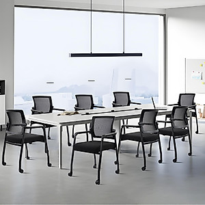 KLASIKA Waiting Room Chairs with Wheels, Adjustable Mesh Backrest, Desk Chair with Ergonomic Lumbar Support and Thickened Seats Cushion, Black