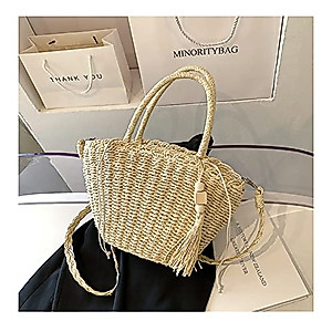 abigail paige Women Straw Handbags For Summer Beach Weave Shoulder Bag Rattan With Tassel (beige)