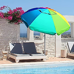 AMMSUN 6.5 Foot Heavy Duty Beach Umbrella for Sand with tilt Air Vent Sun Shelter, UV 50+ Protection Outdoor Sunshade Umbrella with Carry Bag for Patio Garden Beach Pool Backyard Rainbow