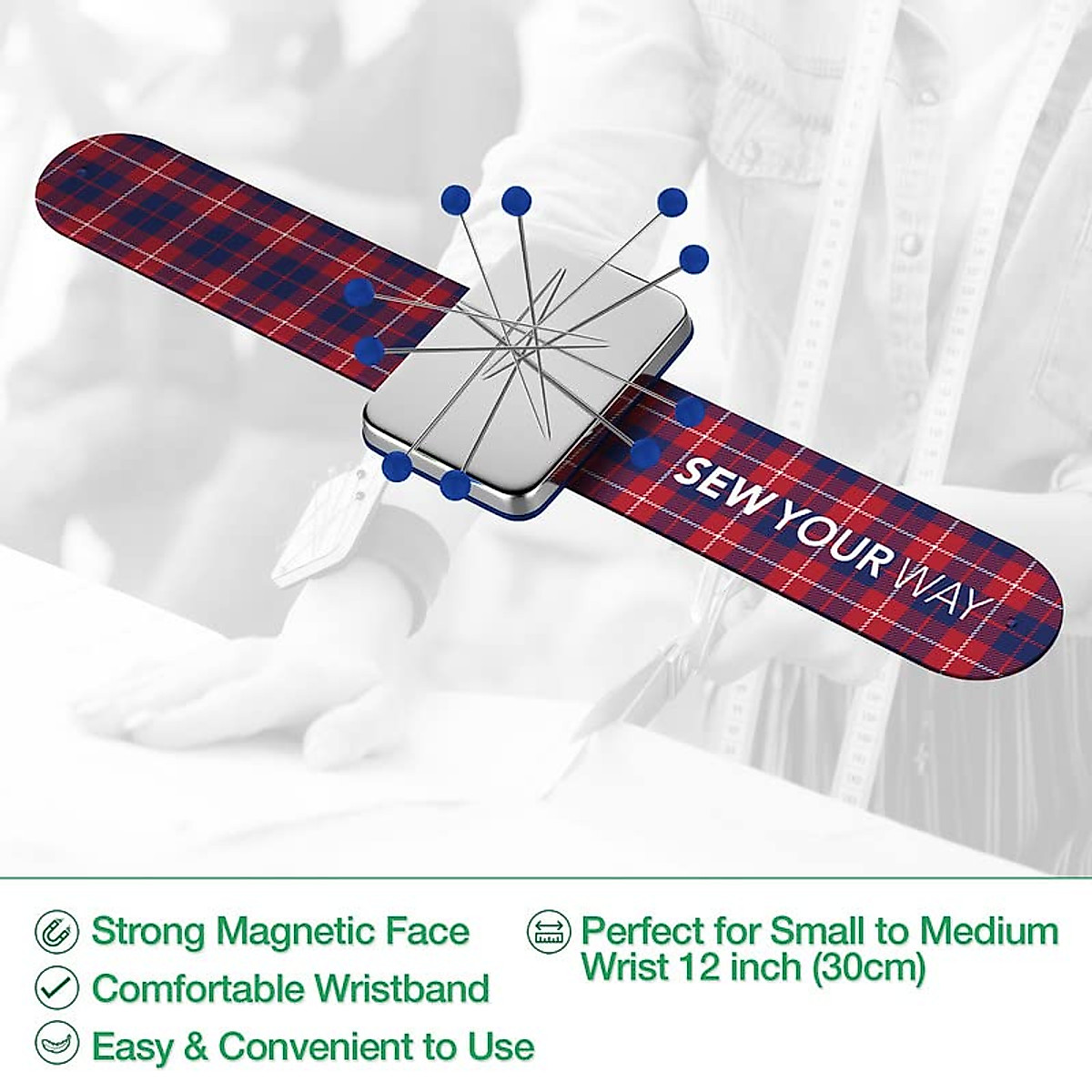 Sew Your Way Magnetic Pincushion for Sewing – Wrist Pin Holder for Sewing – Magnetic Wristband Quilting Supplies – Magnetic Pin Cushion Holder for Sewers & Hairstylist - Magnet Needle Holder Gift