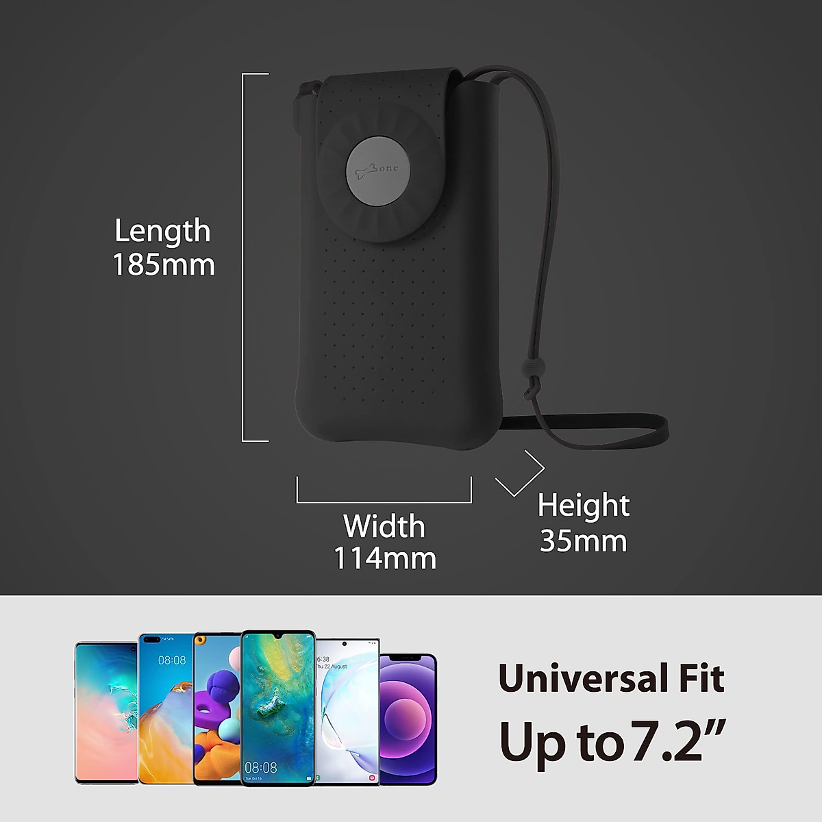 BONE Crossbody Phone Bubble Bag 1, Cell Phone Purse with Shock-Absorbing Design & Magnetic Closure, Adjustable Silicone Shoulder Lanyard Strap (Black)