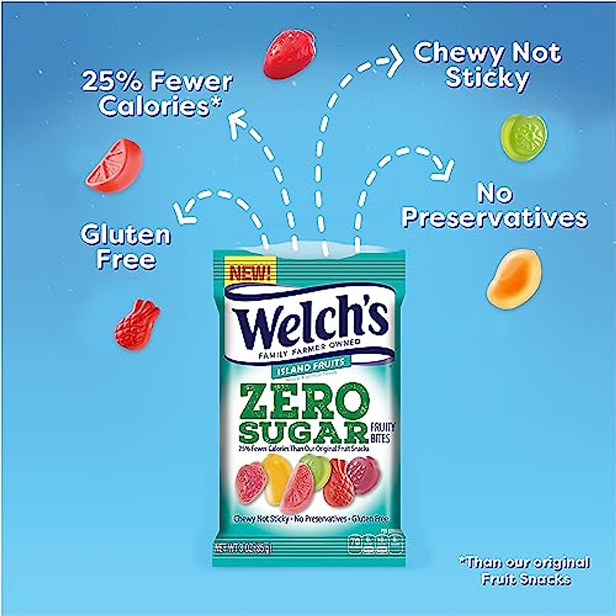 Welch’s Fruit Snacks, Zero Sugar Mixed Fruit, Berries 'N Cherries & Island Fruit, Perfect for School Lunches, Variety Case, 3 oz (Pack of 6)
