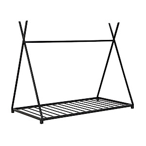 Twin Size House Beds, Metal Floor Bed Frame, Triangle Structure, Kids Teepee Bed for Boys Girls Teens, Black