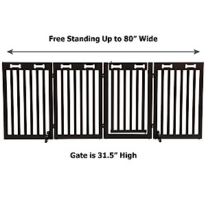 Arf Pets Freestanding Dog Gate with Door, 4 Panel 360° configurable Wooden Fence, 80" Wide, 31.5" Tall, Foldable, Set of Foot Supporters Included, for The House - Indoor Use