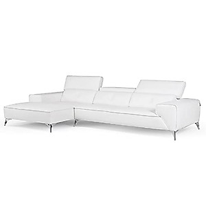 Zuri Furniture Raj Modern White Leather Sectional with Adjustable Headrests and Chaise - Left Chaise