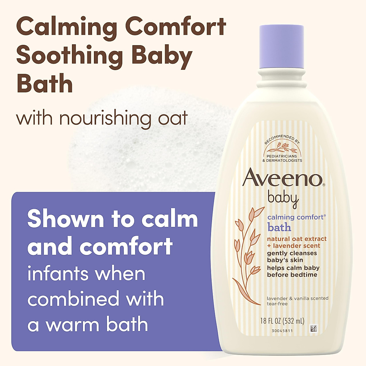 Aveeno Baby Calming Comfort Bath with Relaxing Lavender & Vanilla Scents, Hypoallergenic & Tear-Free Formula, Paraben- & Phthalate-Free, 18 Fl Oz (Pack of 1)