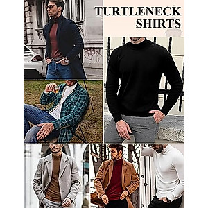 ZAFUL Mens Long Sleeve Mock Turtleneck T-Shirts Casual Thermal Pullover Top Slim Fit Stretch Basic Undershirt White M