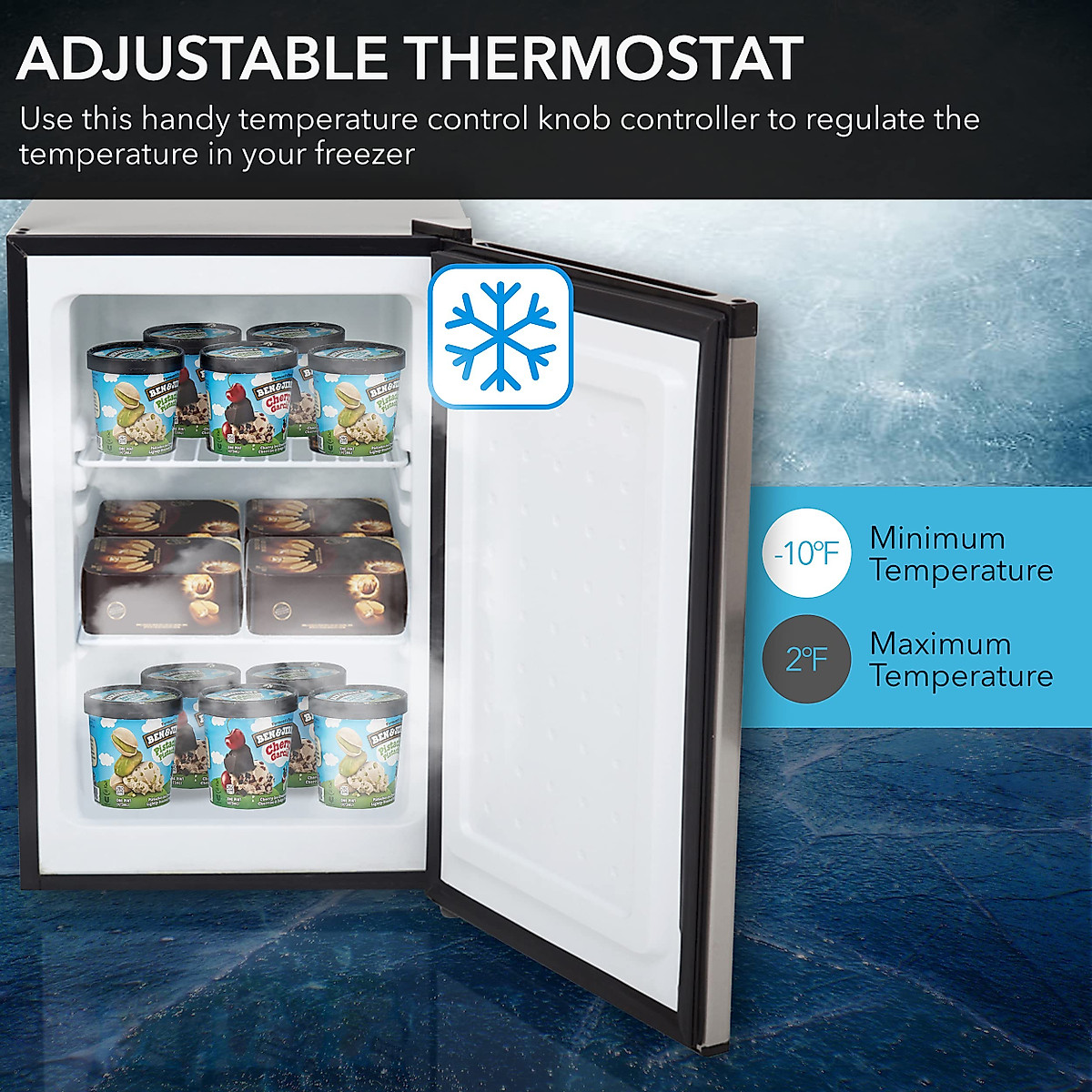 Whynter CUF-210SS Mini, 2.1 Cubic Foot Energy Star Rated Small Upright Freezer with Lock, Stainless Steel, Black & BLACK+DECKER EM720CB7 Digital Microwave Oven with Turntable Push-Button Door, Child