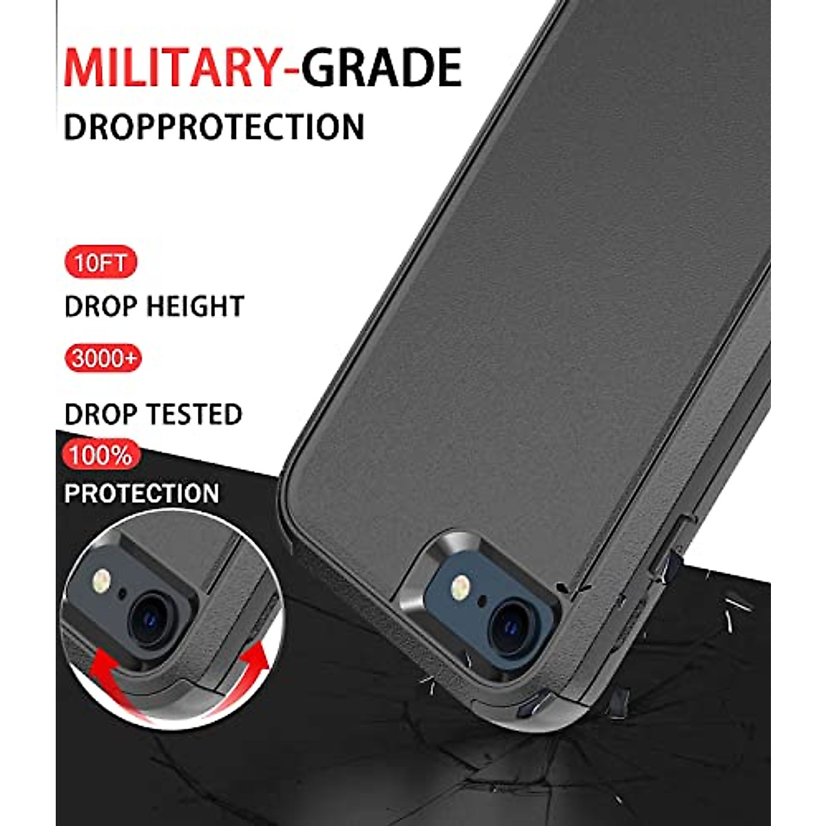 Diverbox Designed for iPhone SE case with Screen Protector Heavy Duty Shockproof Shock-Resistant Cases for Apple iPhone se Phone 2022/2020 Release - Black