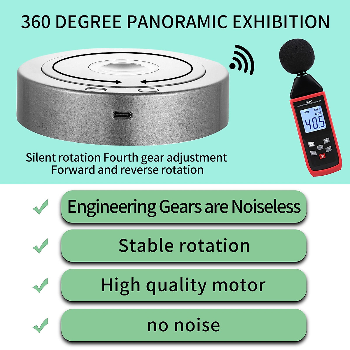Rotating Display Stand - Spinning Display Stand with Colored Lights - Lighted LED Base for Glass Art with 4 Revolving & 8 Light Modes - Electric & Battery-Operated Platform - 5.1x1.2" (Silver)
