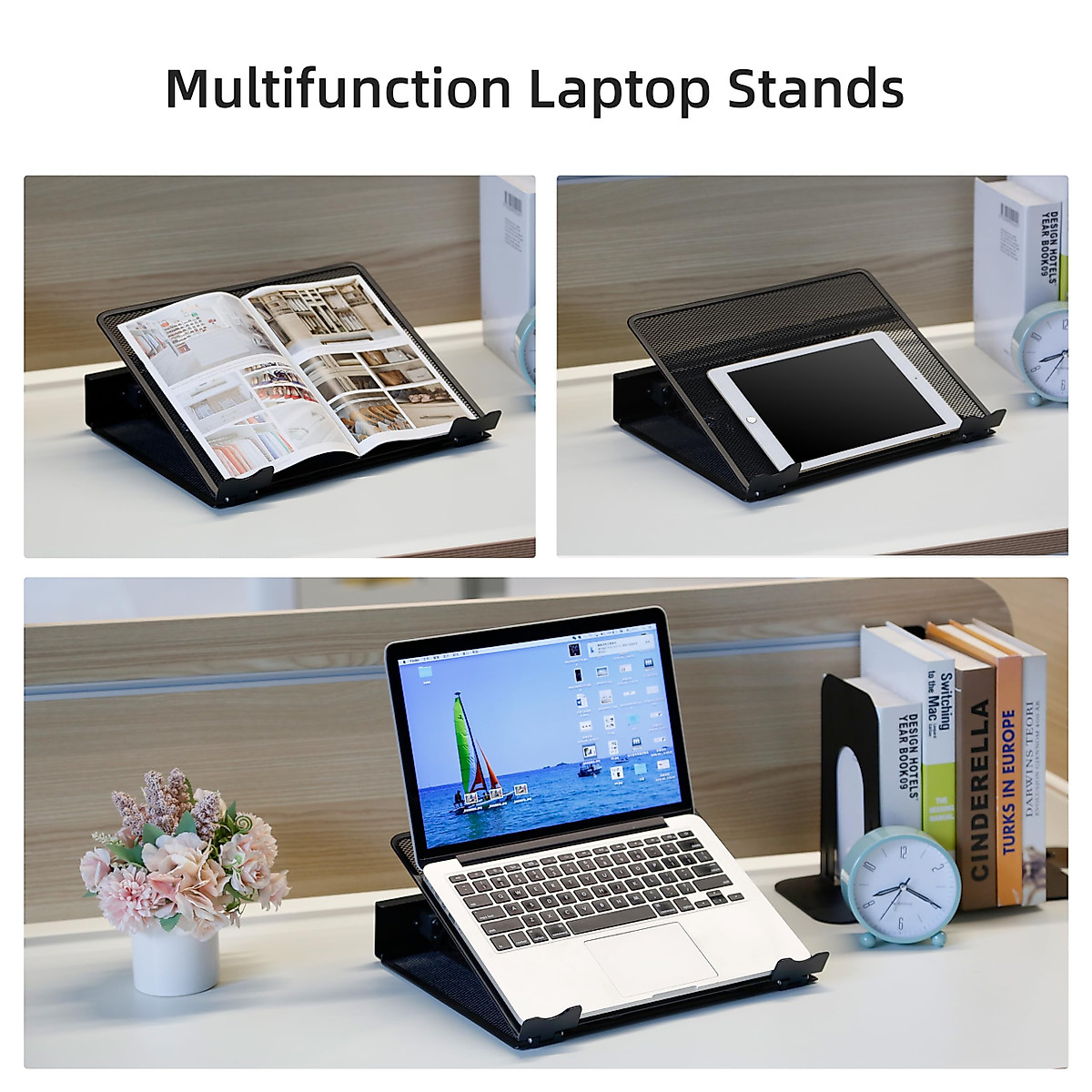 DESIGNA Metal Mesh Ventilated Adjustable Laptop Stands Computer Notebook Holder Stand Riser Compatible with Apple MacBook Air Pro Dell XPS HP Samsung Lenovo More Laptops up to 19"- Black