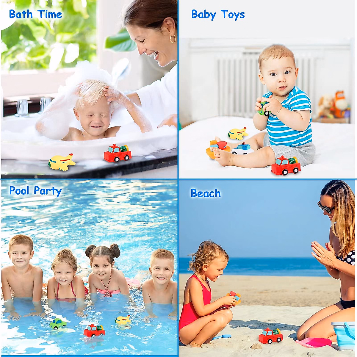 Toddler Bath Toys Bathtub Toy - Kids Floating Water Spray Toy Fun Bathtime with Boat, Plice Car,Fire Truck and Plane Plastic Toy for Baby Boys and Girls