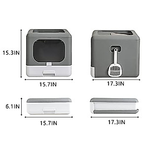 Large Foldable Cat Litter Box, Top Entry Cat Litter Box with Cat Litter Scoop and Filter Cotton, Closed Smell Proof Anti-Splashing,Drawer Structure Kitty Litter Box,