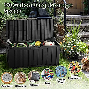 Giantex Outdoor Storage Deck Box - 90 Gallon Waterproof Large Container for Pillows, Tools, Sports Equipment, Lockable Resin Storage Bins for Outside, Yard, Garden, Patio Storage Box