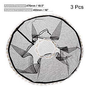 MECCANIXITY Electric Fan Dust Cover 16 Inch Lace Decor Washable Dustproof Guard Mesh Net for Protection, Black Pack of 3