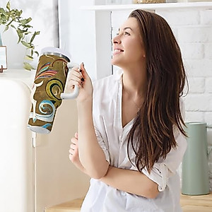 Cold Cup Oriental Deer Floral Clouds XL Insulated Tumbler with Handle Lid Straw 30-40 oz Reusable Cupholder Friendly Water Bottle