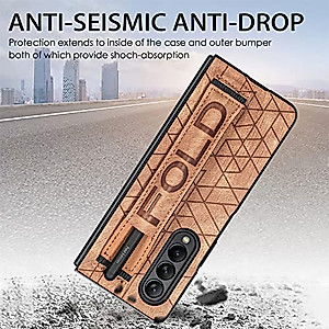EAXER for Samsung Galaxy Z Fold 3 5G Case, Luxury Fashion Leather Case Cover with Wristband Strap & S Pen Holder Folding PU Leather Phone Case (Brown)