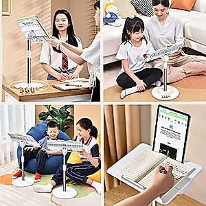 SOARCHICK 360° Rotating Laptop Tablet Book Holder Stand for Reading Upright Book Holder with Page Clips for Cookbook Sheet Music Angle Height Adjustable Lap Desk Hands Free for Office Kitchen School