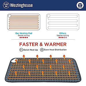 Westinghouse Electric Heating Pad for Back Pain Relief, Heated Neck Shoulder Wrap with 6 Heat Settings, 2-Hour Auto Shut-Off, Machine Washable, Extra Large 12x24 Inches (Grey)