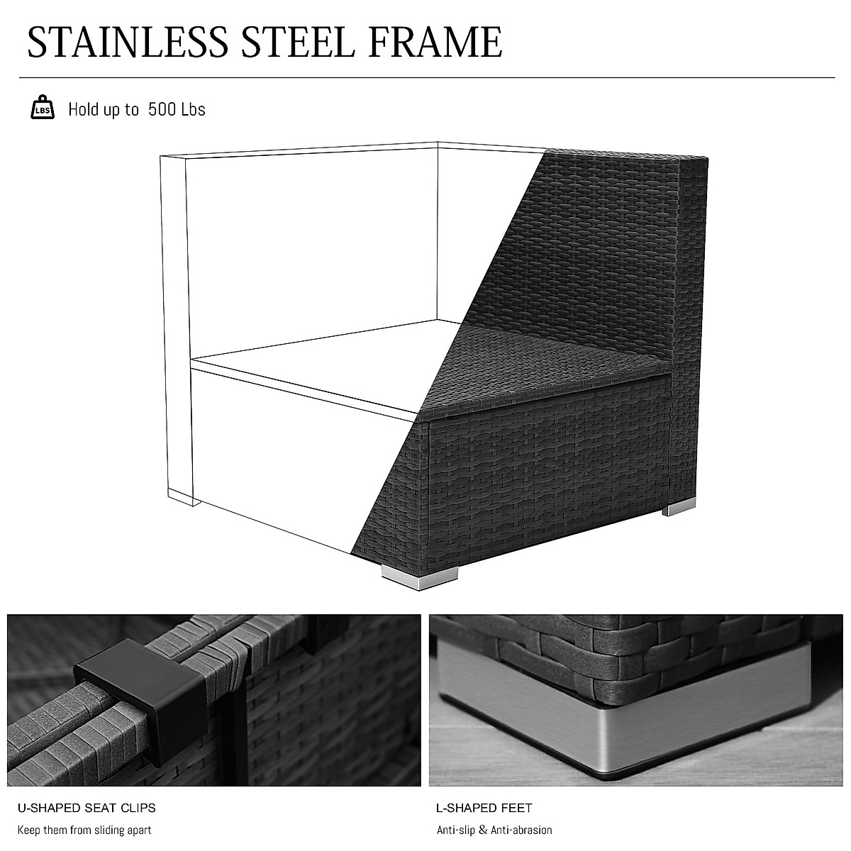 BULEXYARD 1 Piece PE Rattan Patio Furniture Corner Sofa with Thick Cushions Outdoor Wicker Seating for Backyard, Deck, Garden, Balcony (Dark Grey)