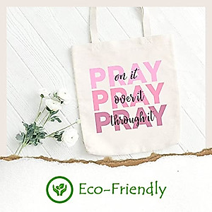 SAUIVD Christian Religious God Canvas Tote Bag Women Handbags Funny Pray Letter Reusable Grocery Shopping Tote Bag