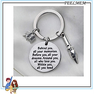 FEELMEM Creative Writer Gift Future Author Keychain Gift Novelist Gift Behind You All Memories Before You All Your Dream