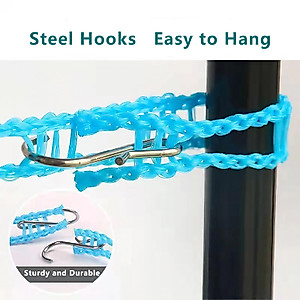 Windproof Non-Slip Clothes Line Outdoors, 2024 New Portable Retractable Clothesline Outdoor Indoor, Nylon Adjustable Travel Camping Clotheslines for Outside (Blue, 26 ft)