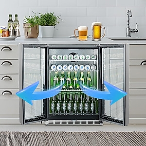 HCK 24 inch Freestanding/Built-in Beverage Cooler Refrigerator with 5.12 cu. ft. 161 cans Capacity, Undercounter refrigerators Reversible Glass Door and Stainless Steel Body for Soda Beer and Wine