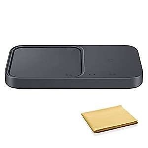 SAMSUNG 15W Wireless Charger Duo w/USB C Cable, Fast Charge 2 Devices at Once, Cordless Charging Pad for Galaxy Phones, Includes Microfiber Cleaning Cloth (Charger Not Included) - Dark Gray