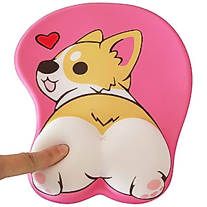 Kawaii Fun Dog Mouse Pad Cute Computer Mouse Pads Gaming Mouse Mat Ergonomic 3D Mouse Pad with Gel Wrist Support Rose