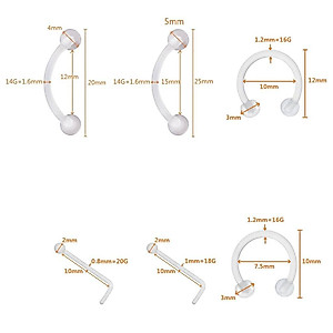Oasis Plus 22pcs 14G 16G 18G 20G Clear Flexible Bioplast Retainer Navel Belly Ring Eyebrow Tongue Nipple Barbell Nose Lip Labret Stud