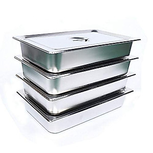 4 Pcs Pans Full Size, 4 Inch Deep Stainless Steel Steam Pan with Lid, Hotel Pans Steam Table Pan Buffet Pans Stainless Steel Food Warmer with Lids, Food Tray with Cover Food Pan Catering Supplies