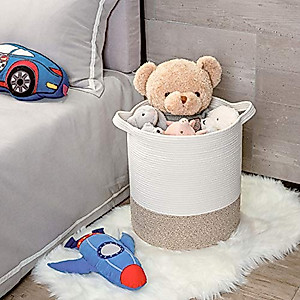 MINTWOOD Design Large 18 x 16 Inches Decorative Woven Cotton Rope Basket, Tall Laundry Basket Hamper, Blanket Basket for Living Room, Storage Baskets with Handles for Toys, Throws, Pillows and Towels