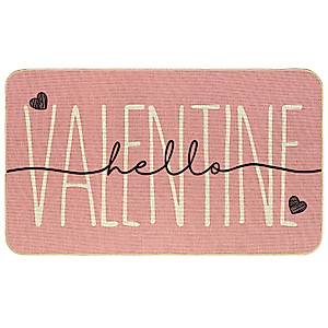AnyDesign Valentine's Day Welcome Doormat Pink Hello Valentine Front Door Mat Non-Slip Door Rugs Indoor Outdoor Carpet Floor Mat for Home Office Yard Garden Decor, 17 x 29 Inch