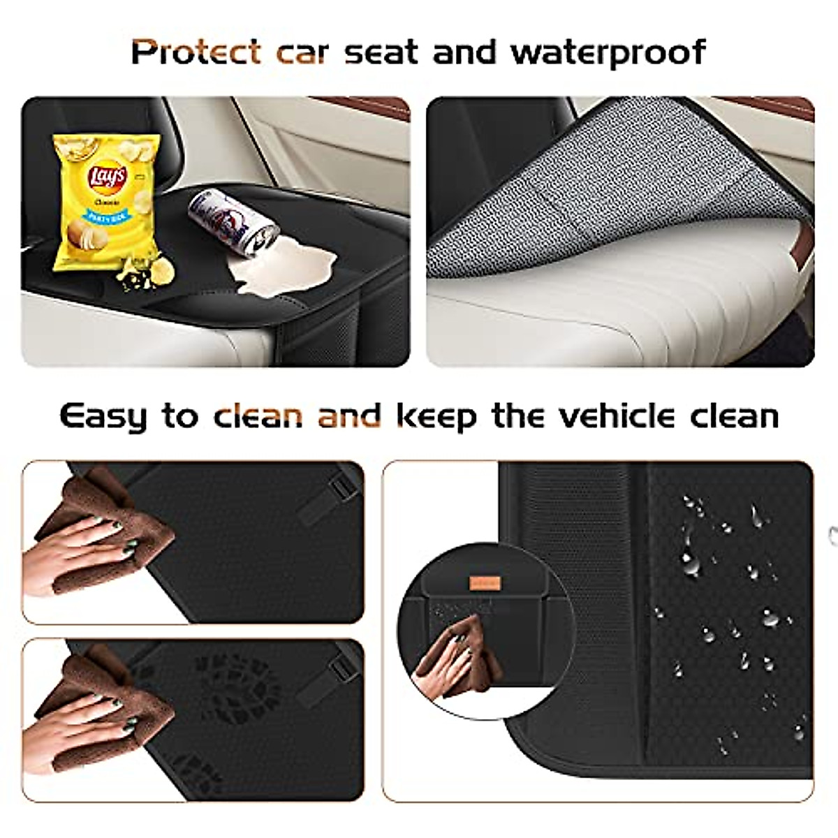 SMART ELF Car Seat Protector + Backseat Car Organizer Kick Mat, Large & Waterproof 600D Fabric Child Auto CarSeat Protectors Saver for Baby Sit with Storage Pockets for Leather and Fabric Car Seat
