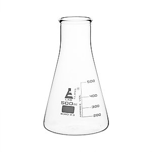 Erlenmeyer Flask, 500ml - Borosilicate Glass - Wide Neck, Conical Shape - White Graduations - Eisco Labs
