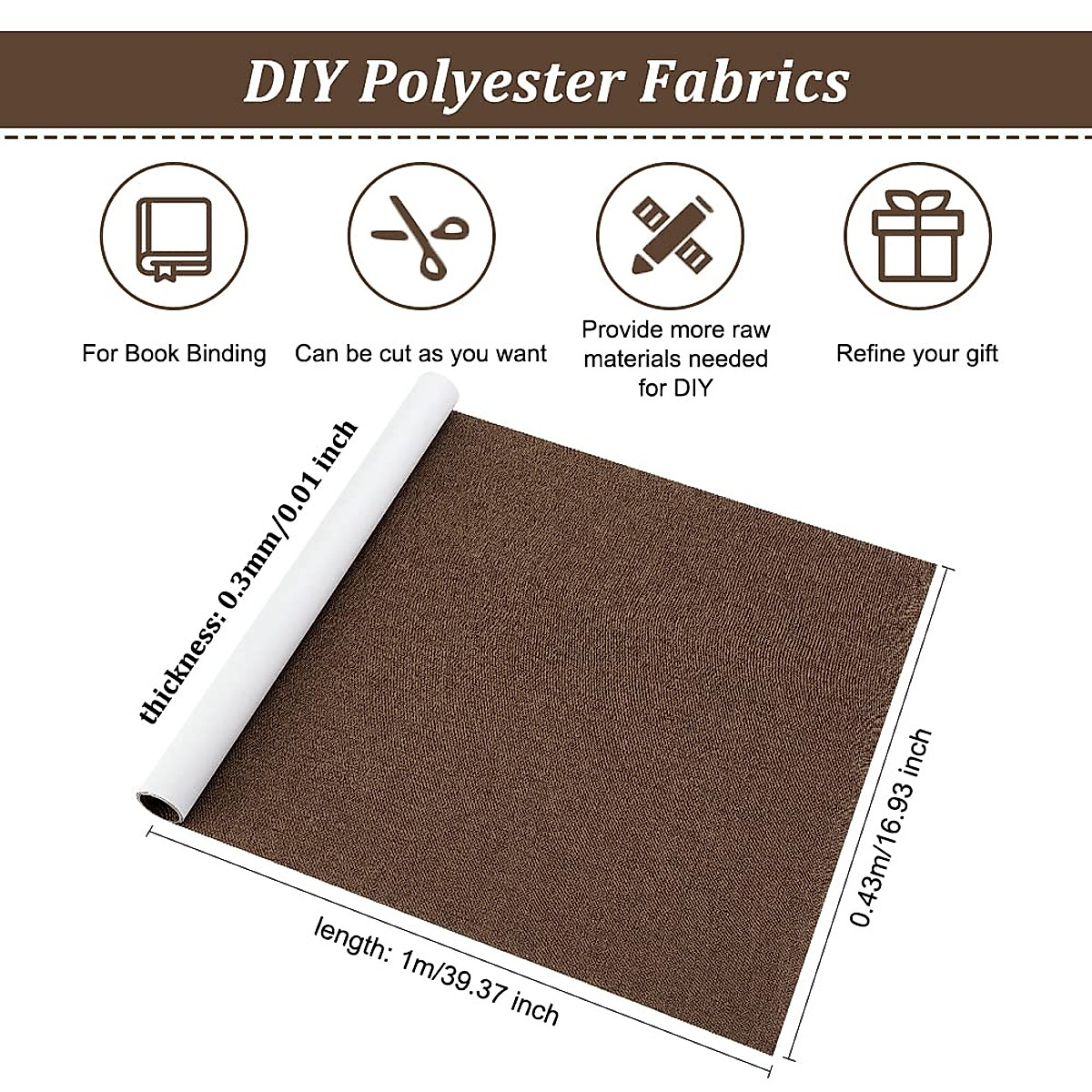 OLYCRAFT 39.4x16.9 Inch Brown Book Binding Cloth Bookcover Fabric Surface with Paper Backed Book Cloth Close-Weave Book Cloth for Book Binding Scrapbooking DIY Crafts
