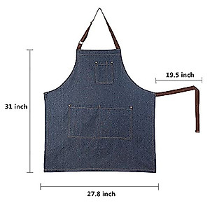 Yiswear Unisex Adjustable Multi-Pocket Denim Apron,for Chef, Kitchen, BBQ and Studio