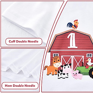 1st Birthday T-Shirt Baby Boy Toddler Farm Animal One 1 Year Old B-Day Tee Gift First Farm Animals Themed Birthday Party Top Tee Cotton T Shirt Printed Short Sleeve Outfit(White, 1T, 1_Year)