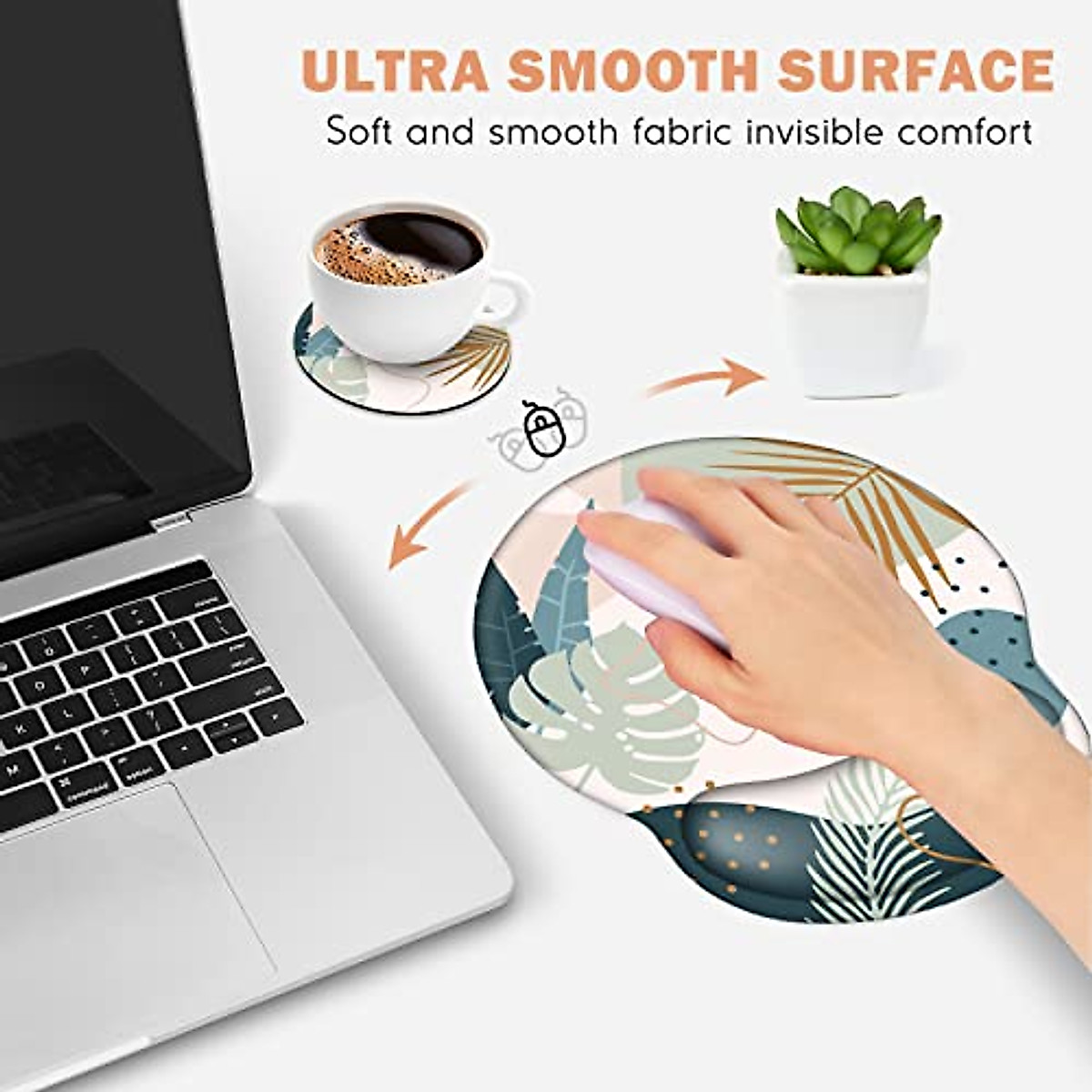 DINKY Ergonomic Mouse Pads, Cute Mouse Pad with Wrist Rest Support Gel, Non-Slip PU Base Mouse Mat with Memory Foam for Home, Office and Gaming, Easy Typing & Pain Relief (Abstract Style Plants)