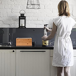 TOZSEN Kitchen Compost Bin Countertop - 1.6 Gal. Rust Proof Stainless Steel Insert, Countertop Compost Bin with Lid and Bamboo Wood Box- Large Compost Bin Kitchen